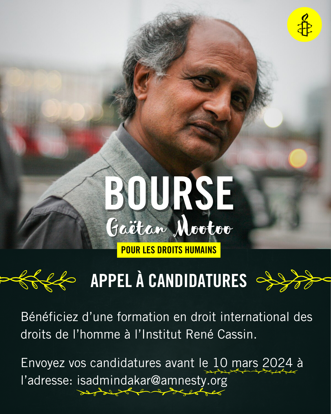 APPEL À CANDIDATURES – BOURSE GAËTAN MOOTOO - Amnesty International